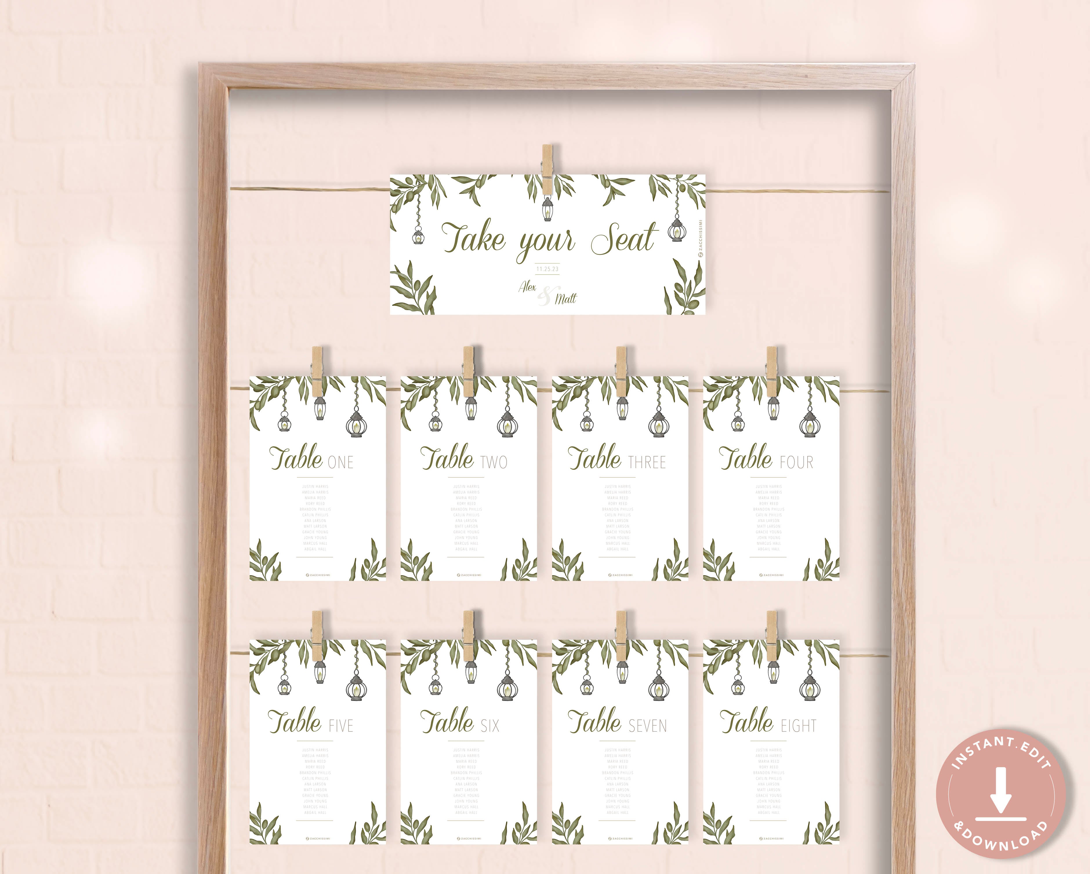 Greenery - Hanging Seating Chart Self Editing Template – Studio Zak